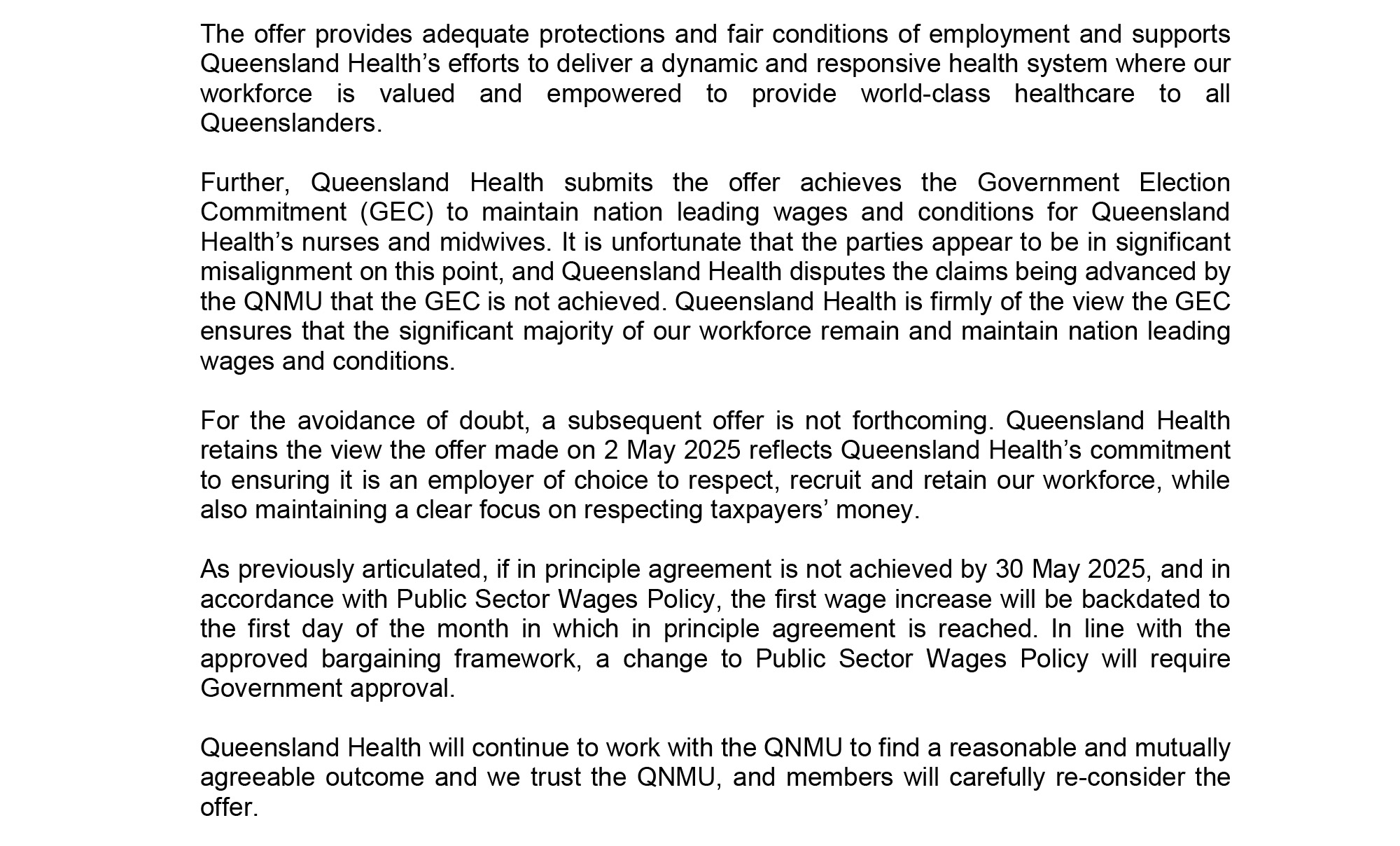No new offer: Queensland Health dismisses nurses and midwives' concerns ...